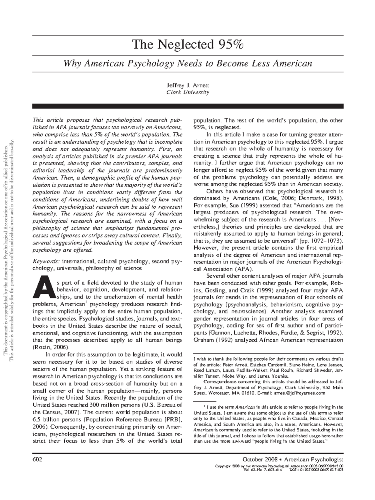 The neglected 95% why American psychology needs to become less American ...