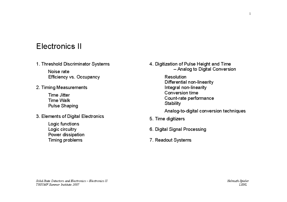 Electronics II - Lecture notes 1-3 - 1 Electronics II 1. Threshold ...