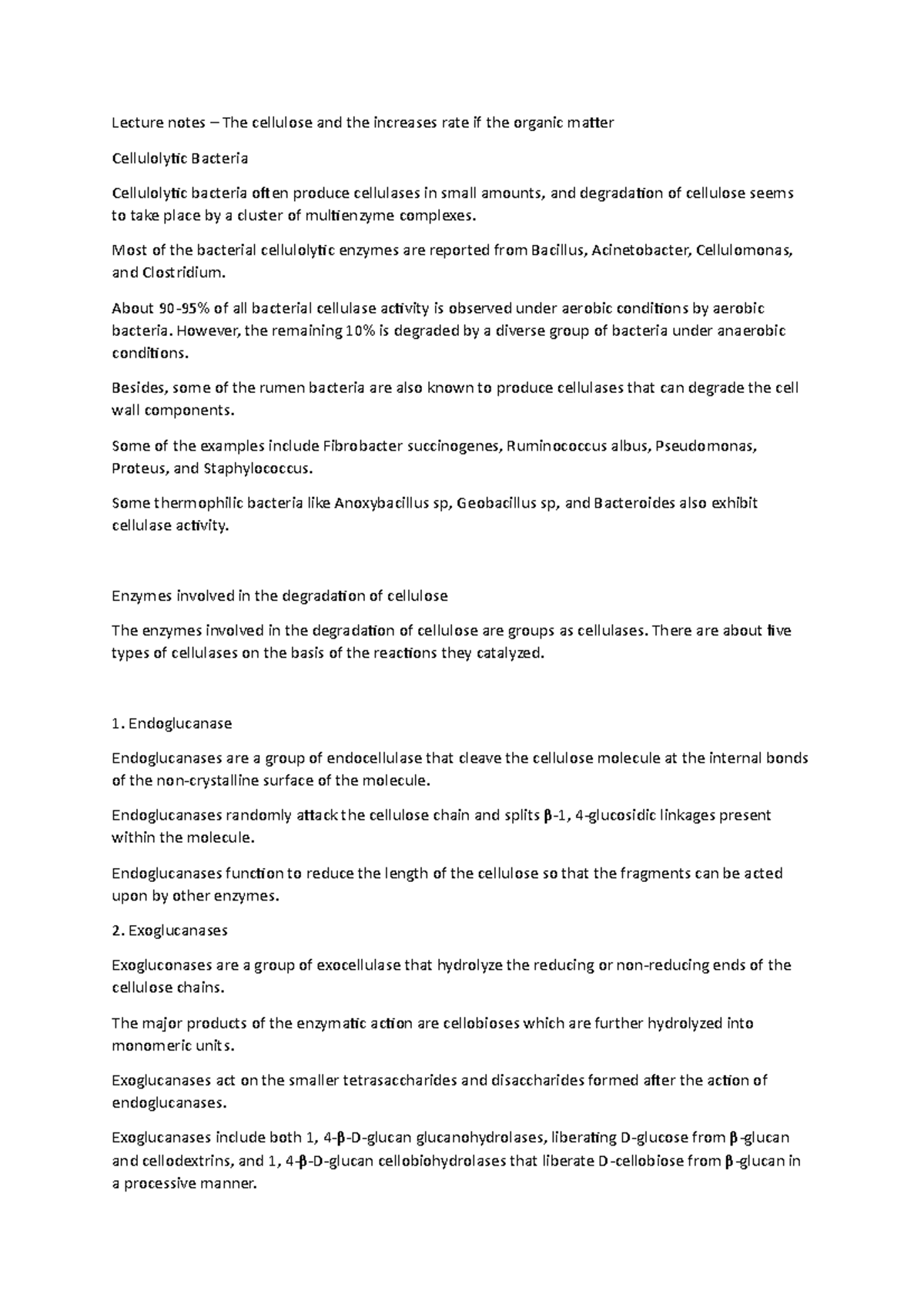 Lecture notes – The cellulose and the increases rate if the organic ...