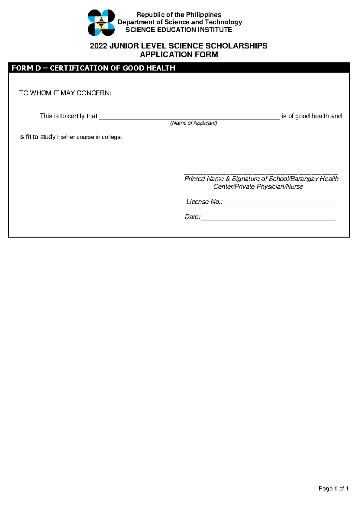 Form-D - ASDAS - Republic of the Philippines Department of Science and ...