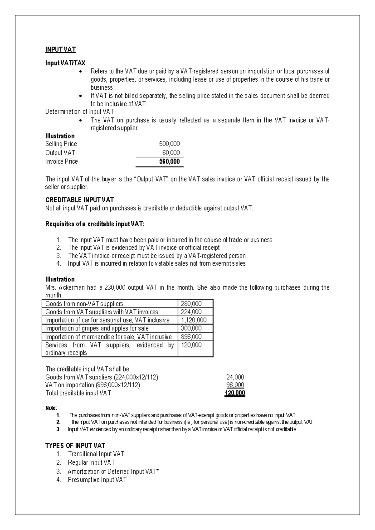 Scribd - Input VAT - INPUT VAT Input VAT/TAX Refers to the VAT due or ...