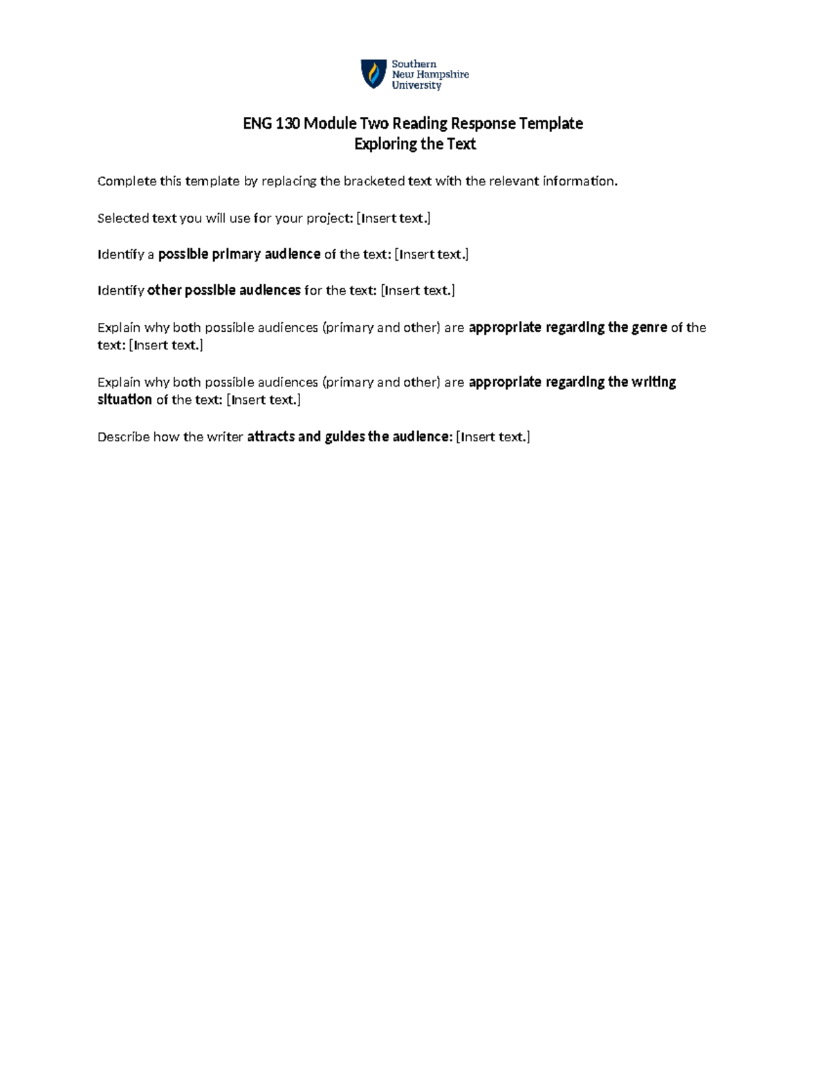 ENG 130 Module Two Reading Response Template - ENG 130 Module Two ...