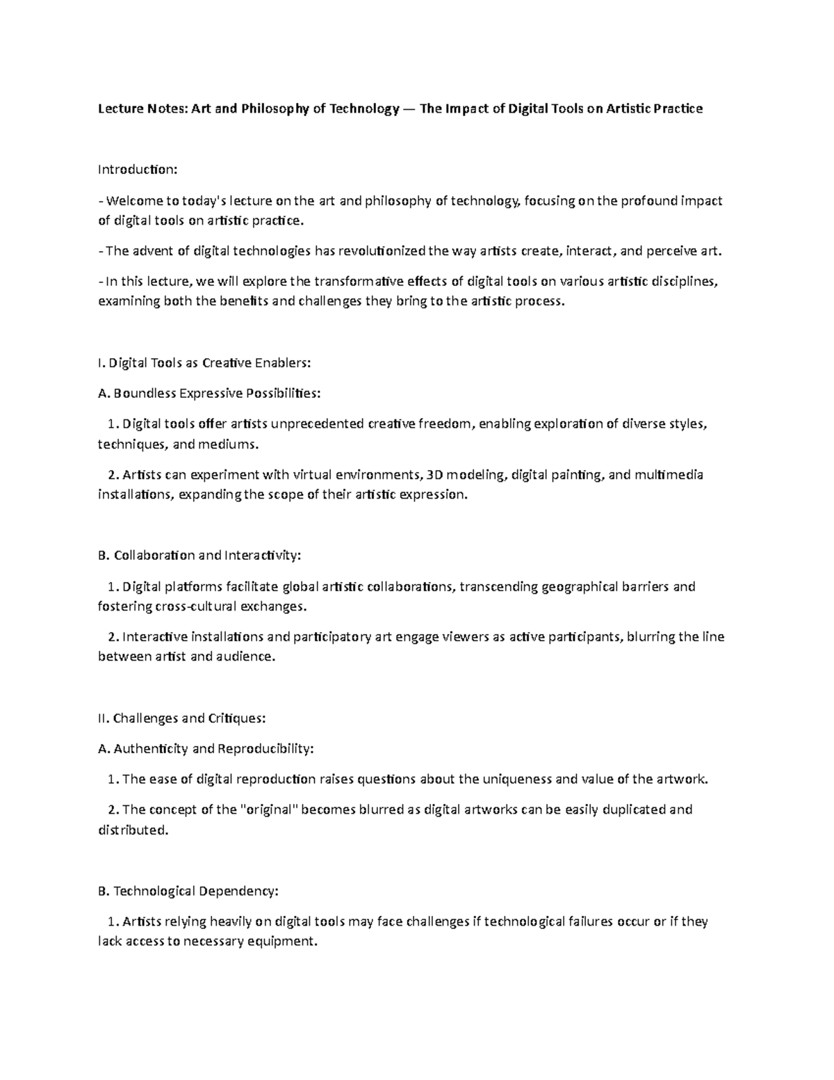 Lecture Notes: Art and Philosophy of Technology — The Impact of Digital ...