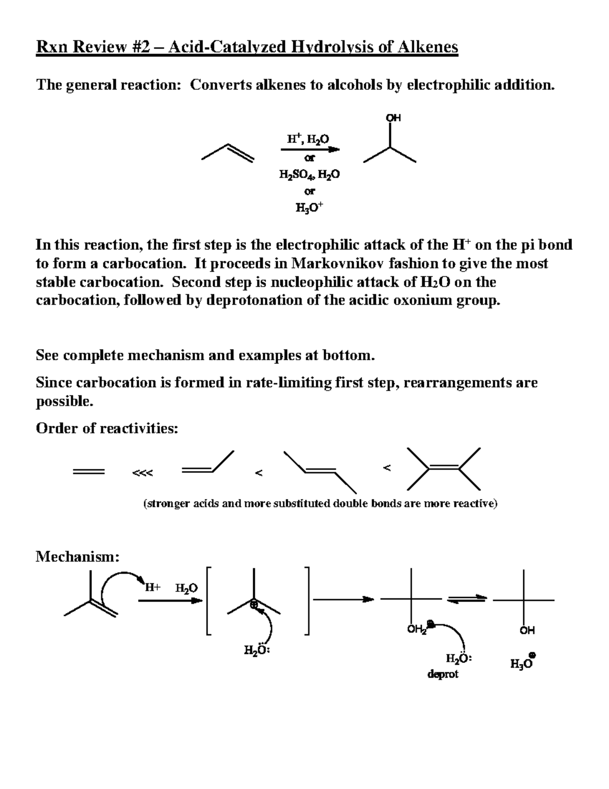 Reaction Review 2 - Acid-Catalyzed Hydrolysis of Alkenes to Make ...