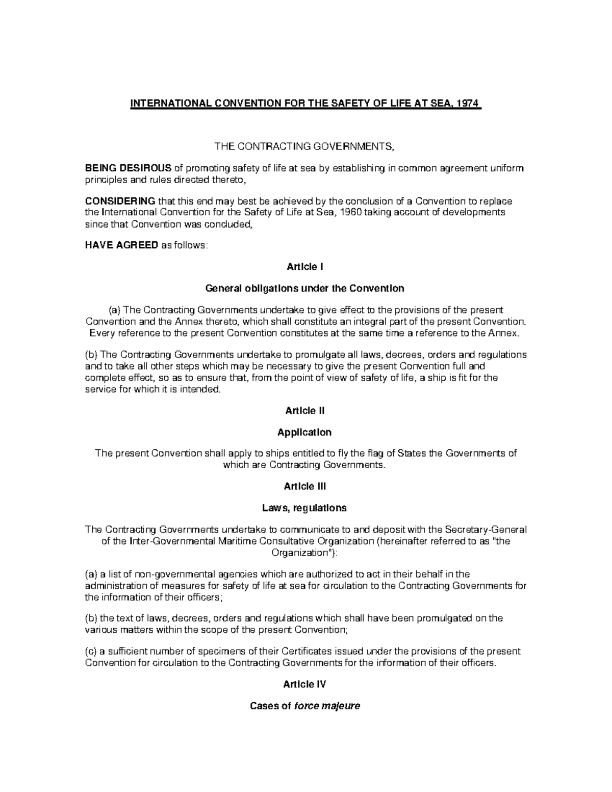 IMO Solas - INTERNATIONAL CONVENTION FOR THE SAFETY OF LIFE AT SEA ...