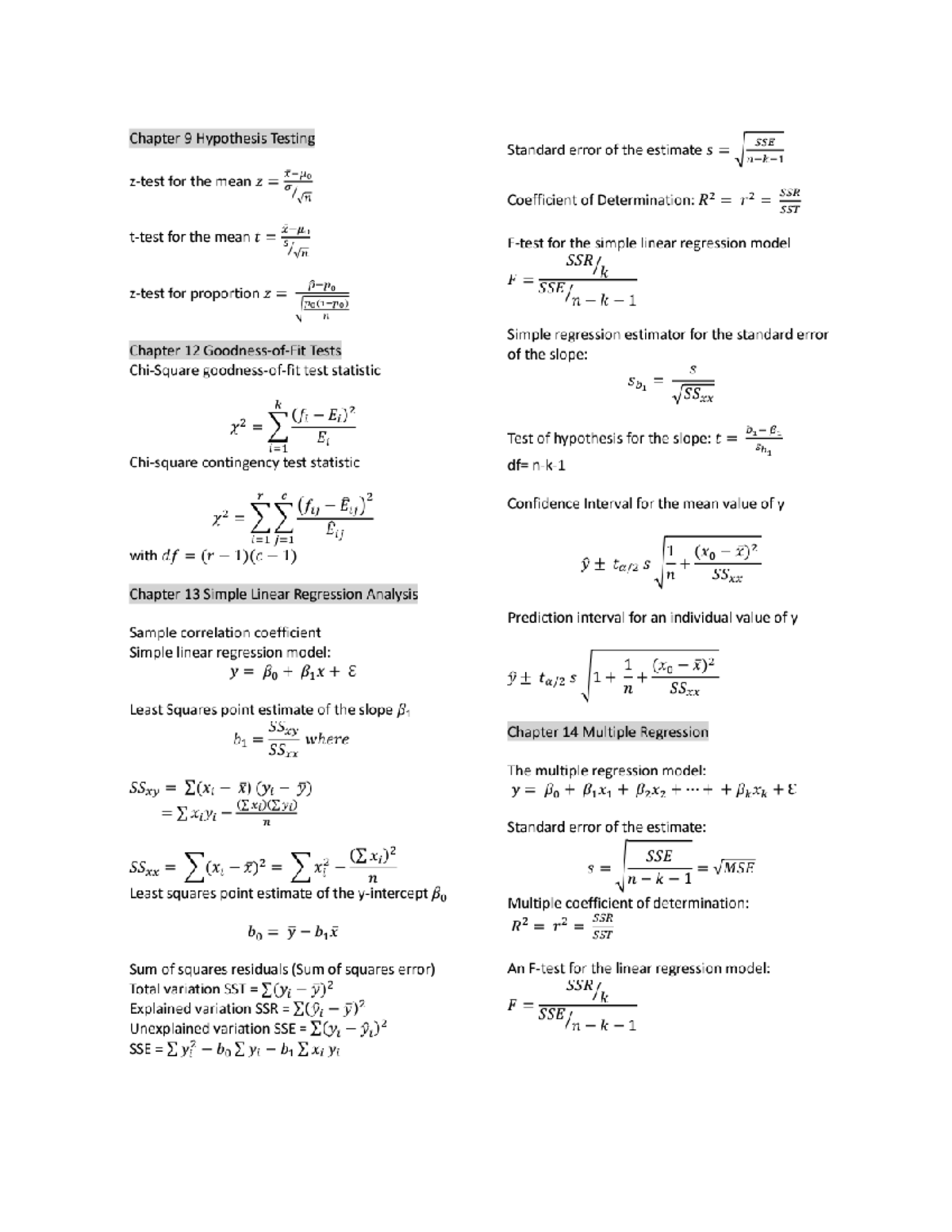 Doc2 - formulas for comm215 final exam - COMM 215 - Studocu