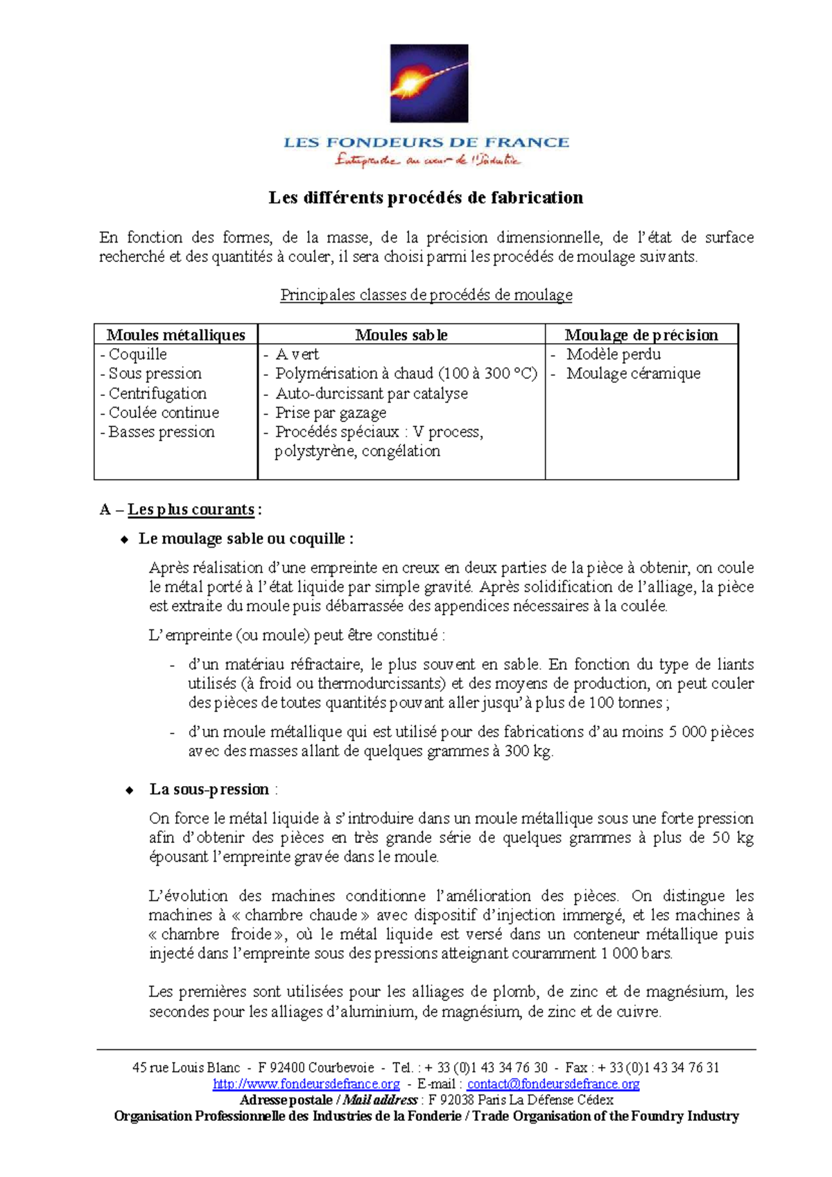 Les differents procedes de fabrication O - Les différents procédés de ...
