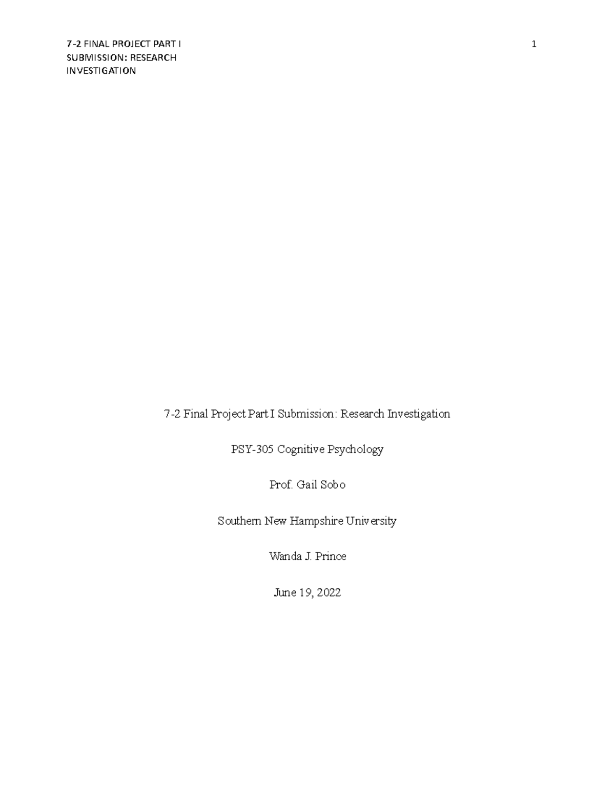 Week 7 Final project Cog PSy WJP - INVESTIGATION 7-2 Final Project Part ...