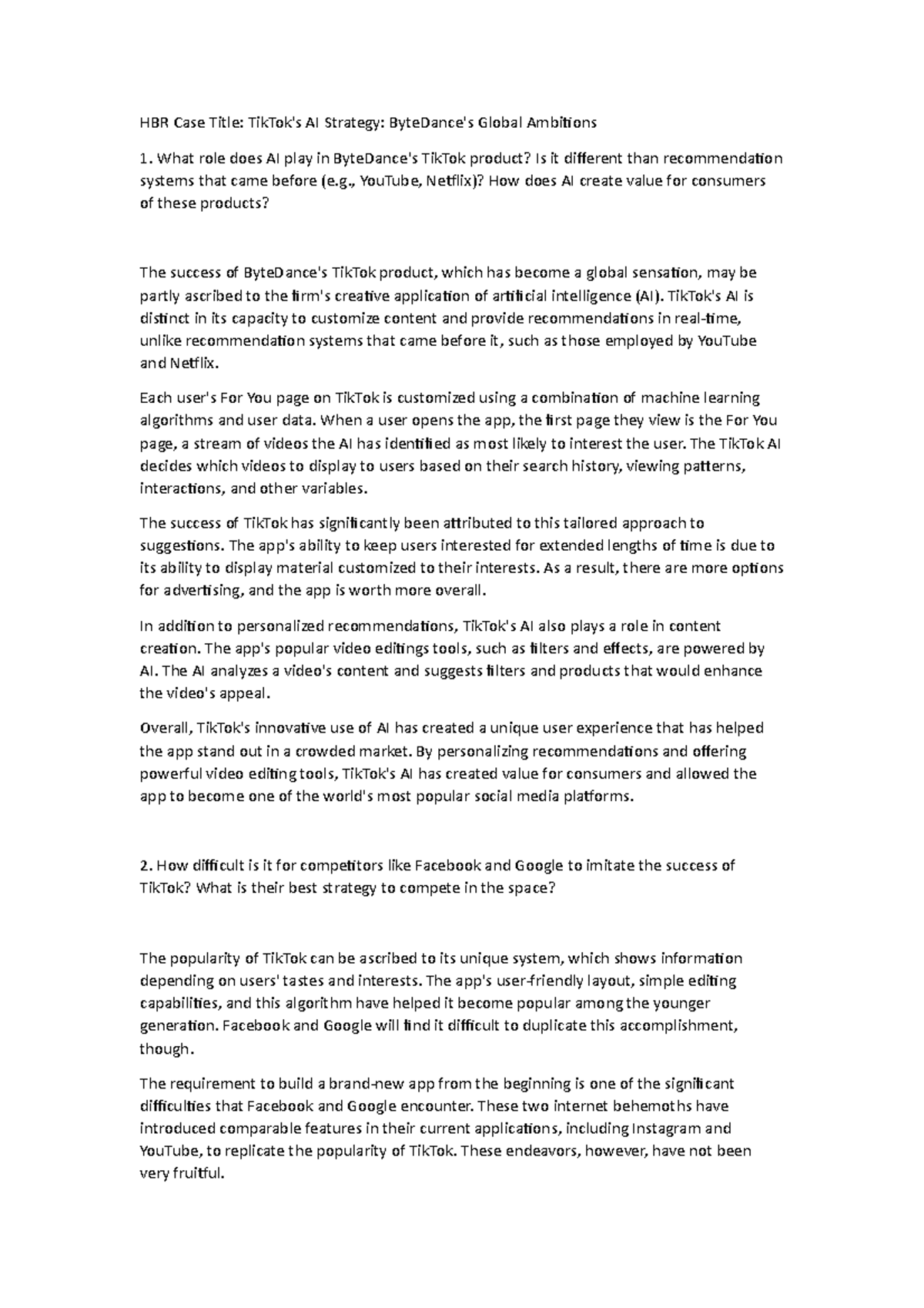 9 - none - HBR Case Title: TikTok's AI Strategy: ByteDance's Global ...