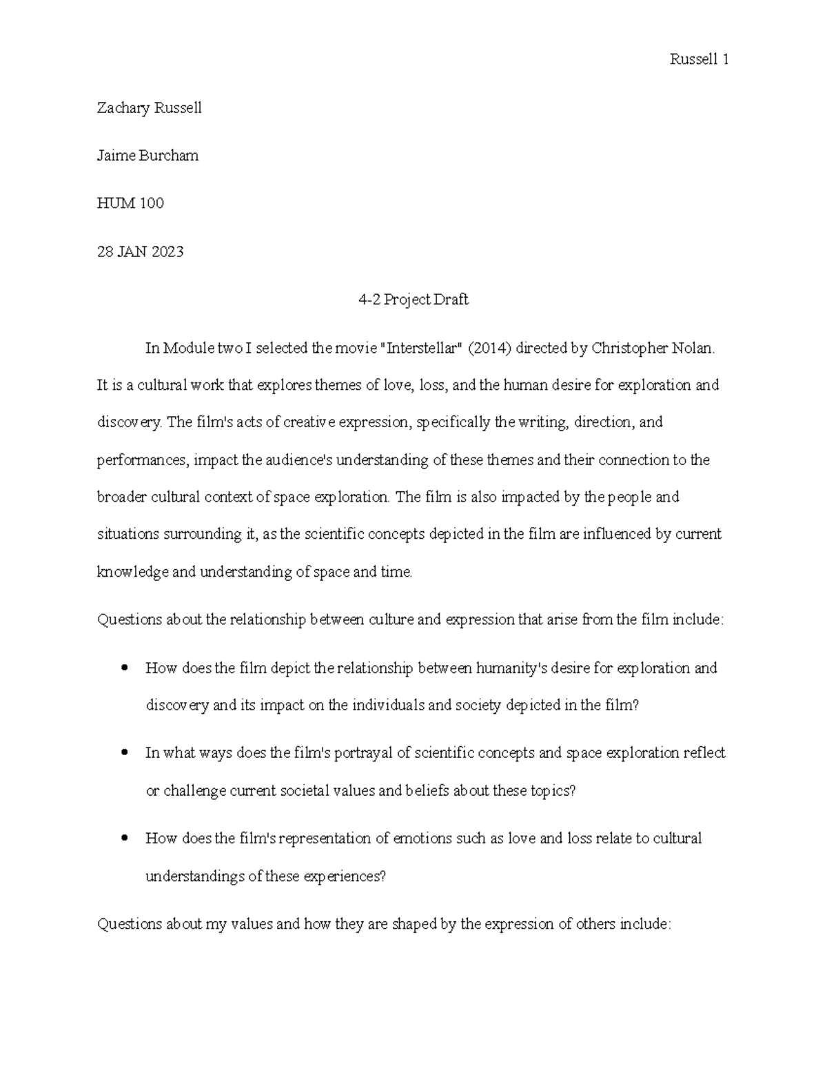 4-2 Project Draft Zachary Russell - Russell 1 Zachary Russell Jaime ...