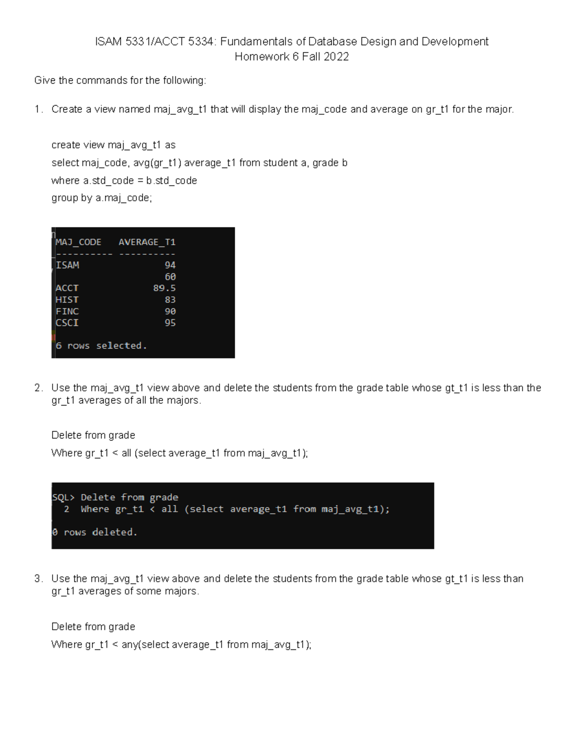 ISAM5331 5333 Homework 6 - ISAM 5331/ACCT 5334: Fundamentals of Database Design and Development ...