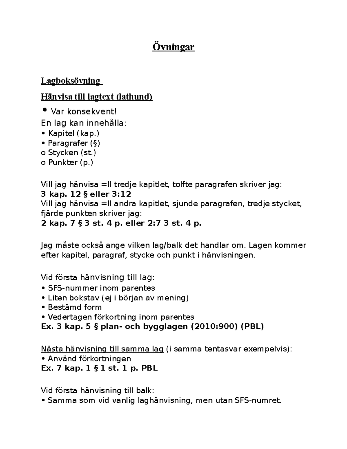 Lathund för hänvisning till lag - Övningar Lagboksövning Hänvisa till ...