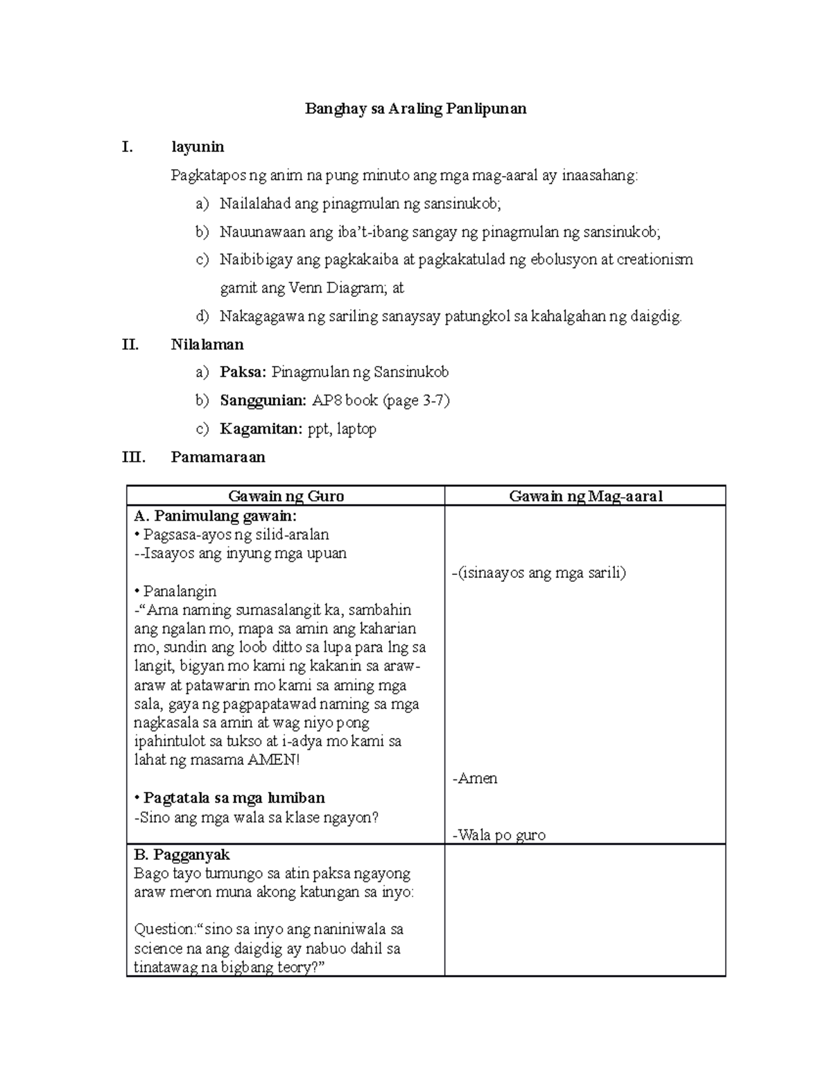 Pag usbong ng daigdiog - this lesson plan is for educational purposes ...