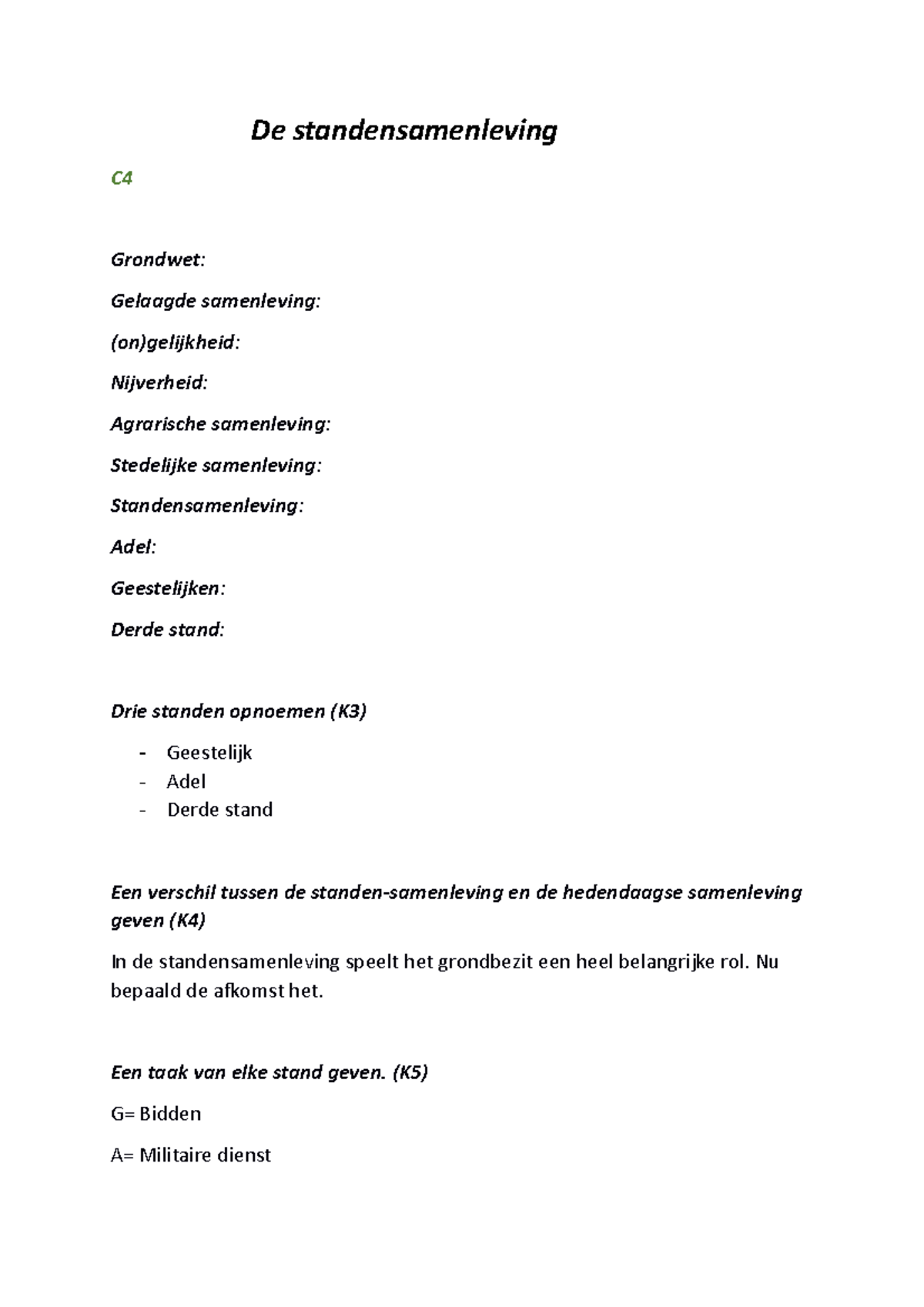 Hoofdstuk c4 bij boek historia 3 - De standensamenleving C Grondwet ...
