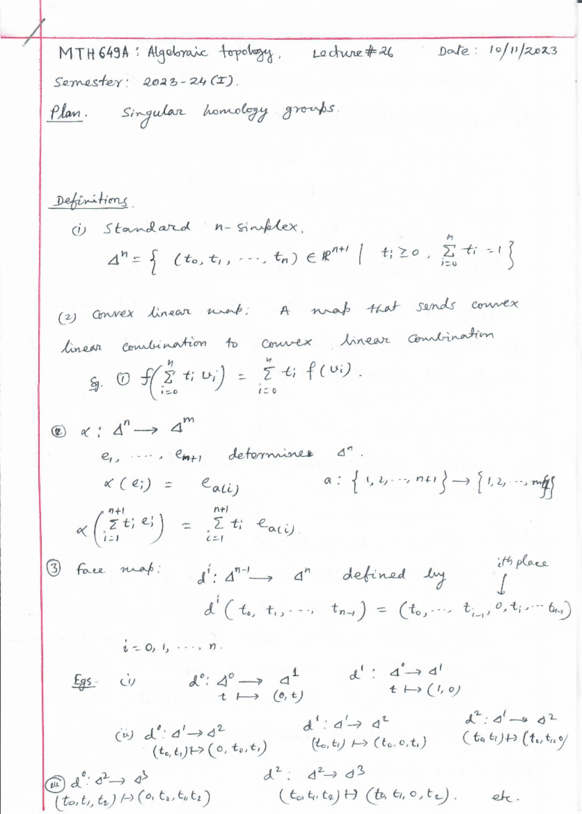 MTH649A 2023-24(I) Lecture 26 - MTH649A : Algebraic topology Lecture 26 ...