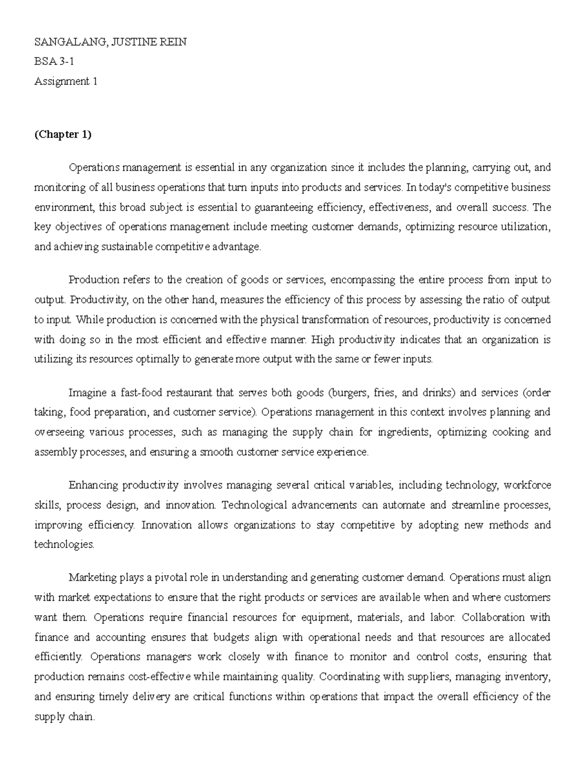 Sangalang, Justine Rein 1 - SANGALANG, JUSTINE REIN BSA 3- Assignment 1 (Chapter 1) Operations ...