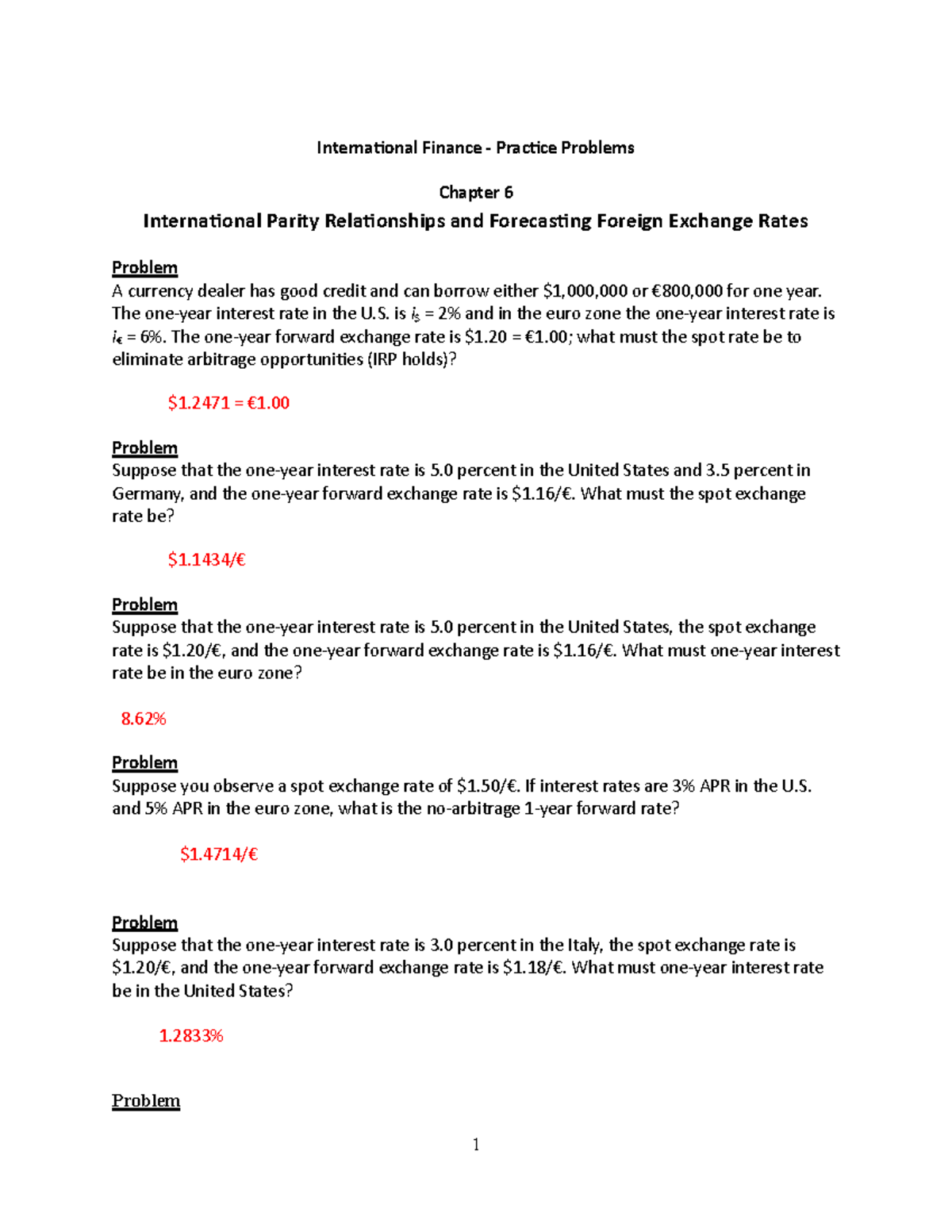 Ch. 6 - practice questions for international finance - International ...