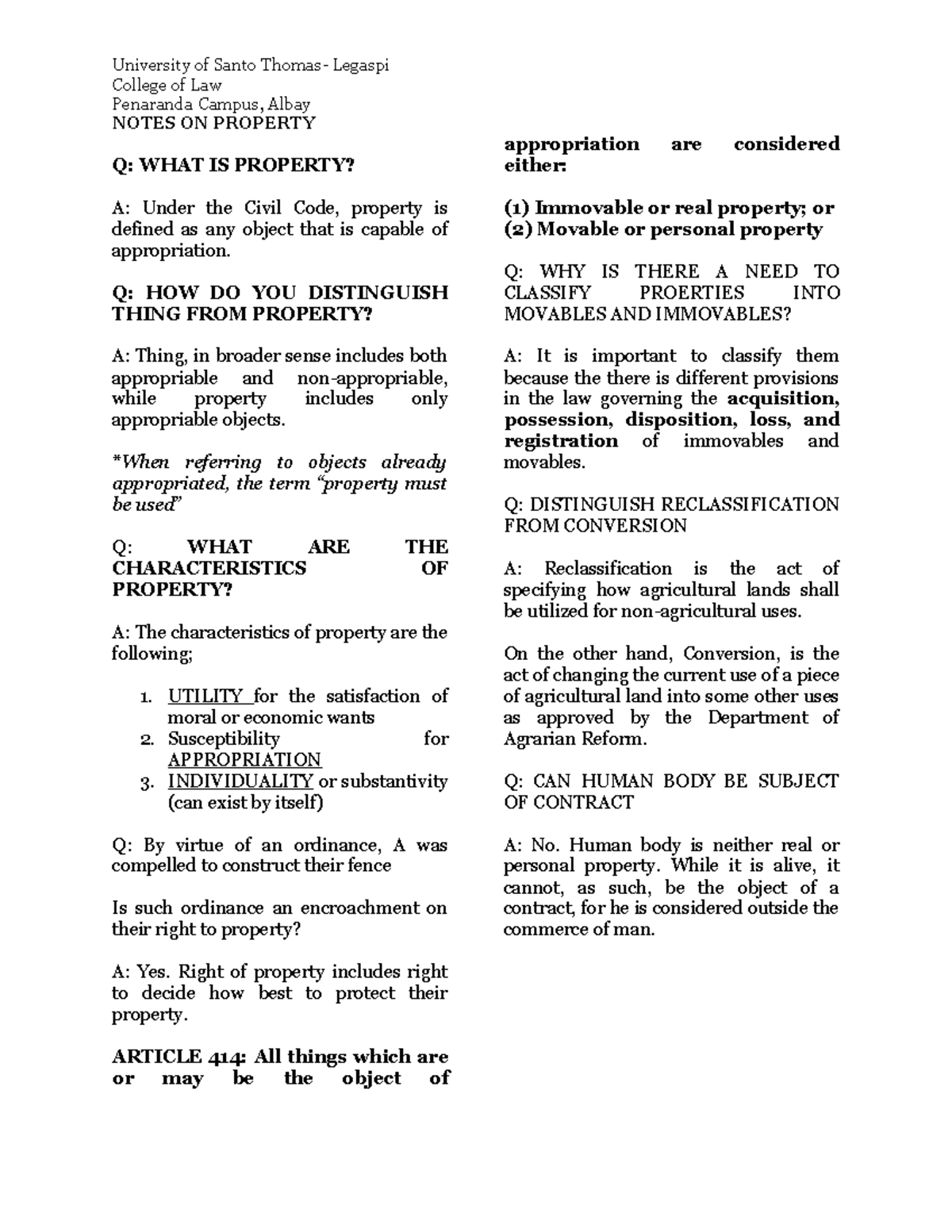 Notes-ON- Property - notes - College of Law Penaranda Campus, Albay ...