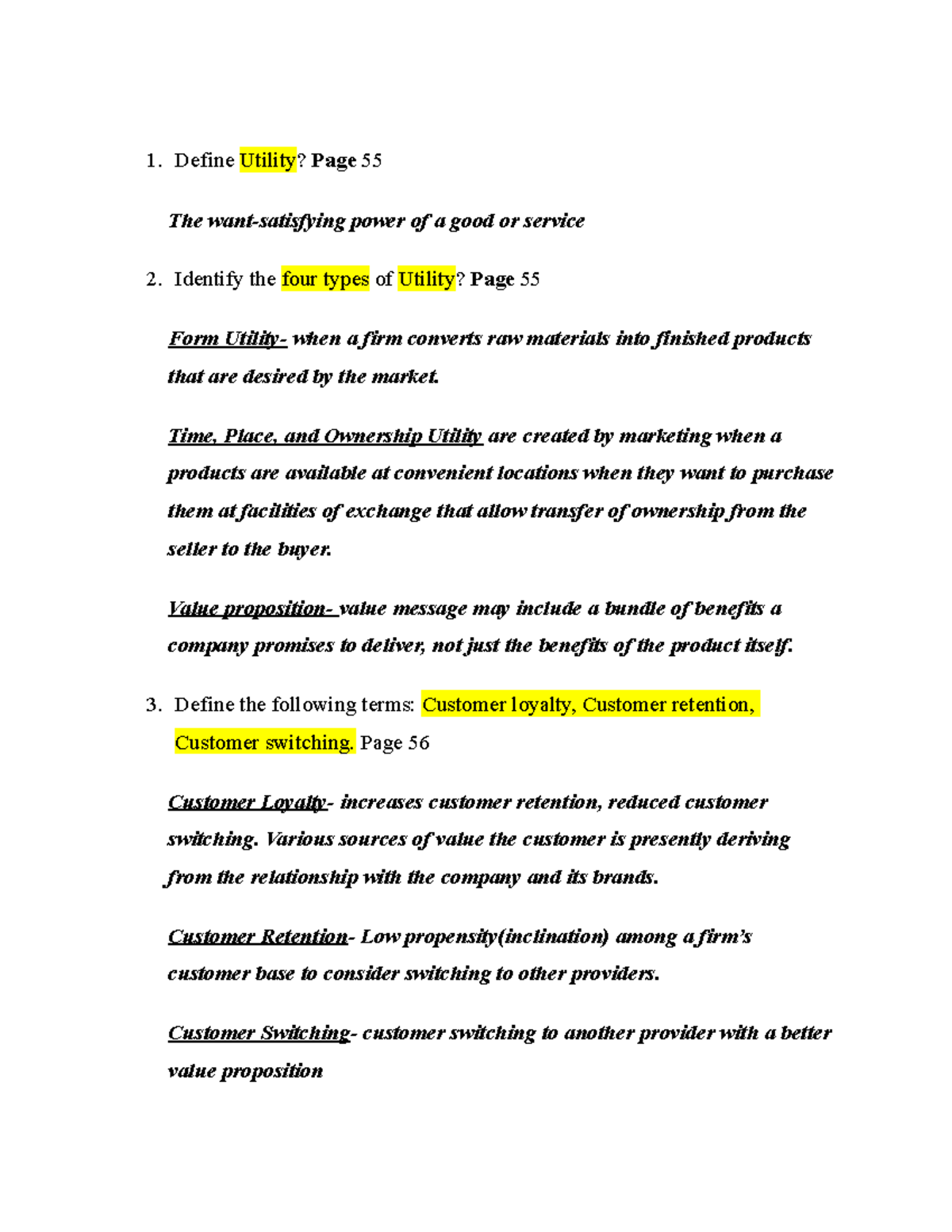 Module 2 Study questions completed - Define Utility? Page 55 The want ...