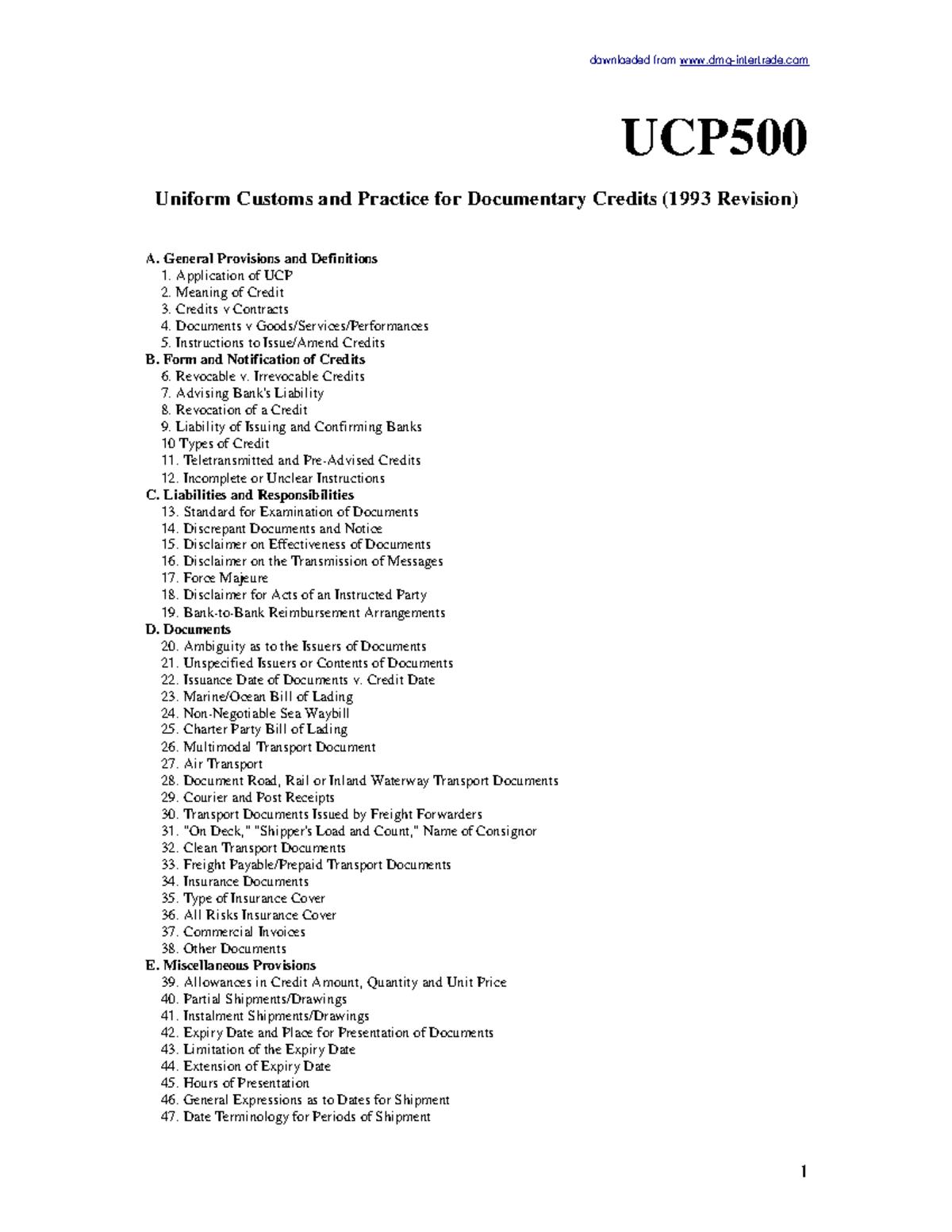 Ucp500 - UCP Uniform Customs and Practice for Documentary Credits (1993 ...