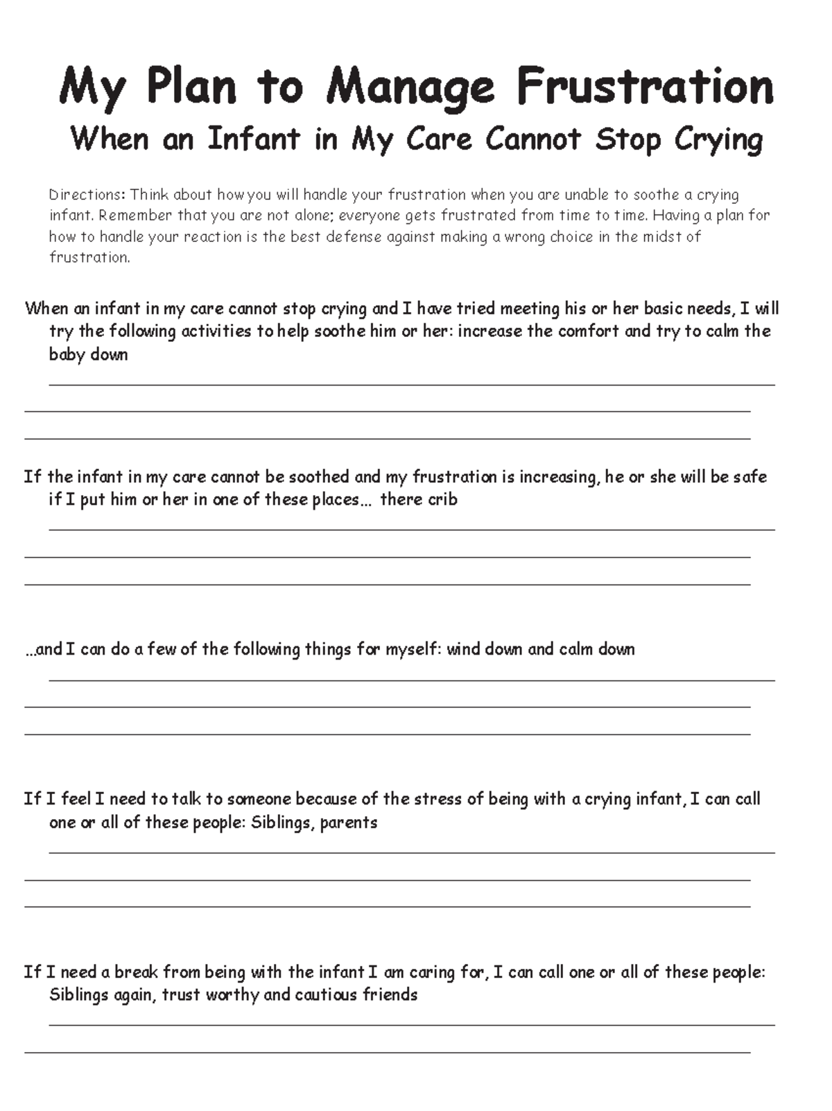 My plan to manage frustration - My Plan to Manage Frustration When an ...