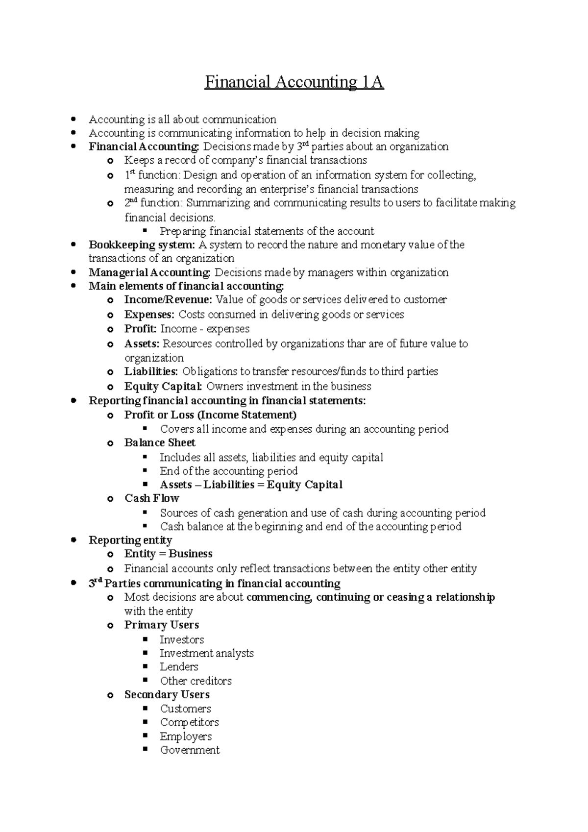 Financial Accounting 1A lecture - Financial Accounting 1A Accounting is ...
