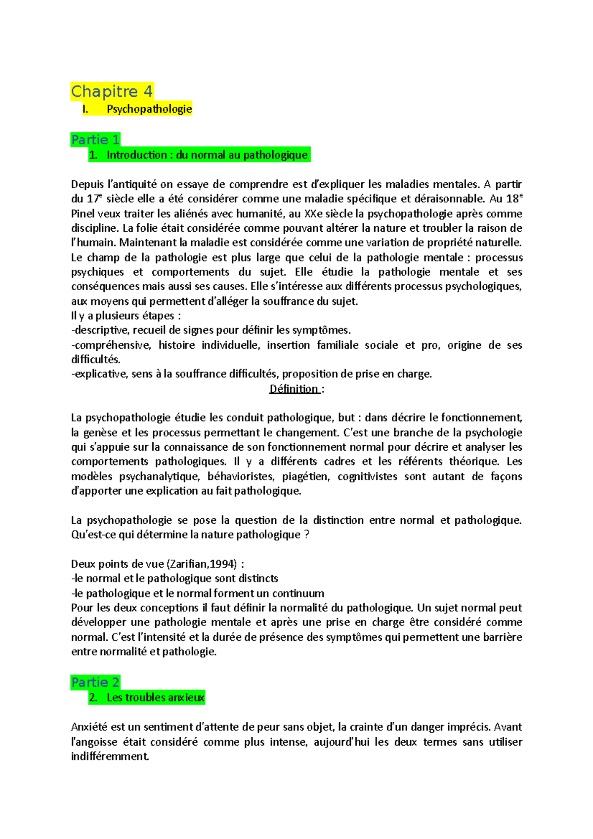 Chapitre 4 - livre rouge - Chapitre 4 I. Psychopathologie Partie 1 ...