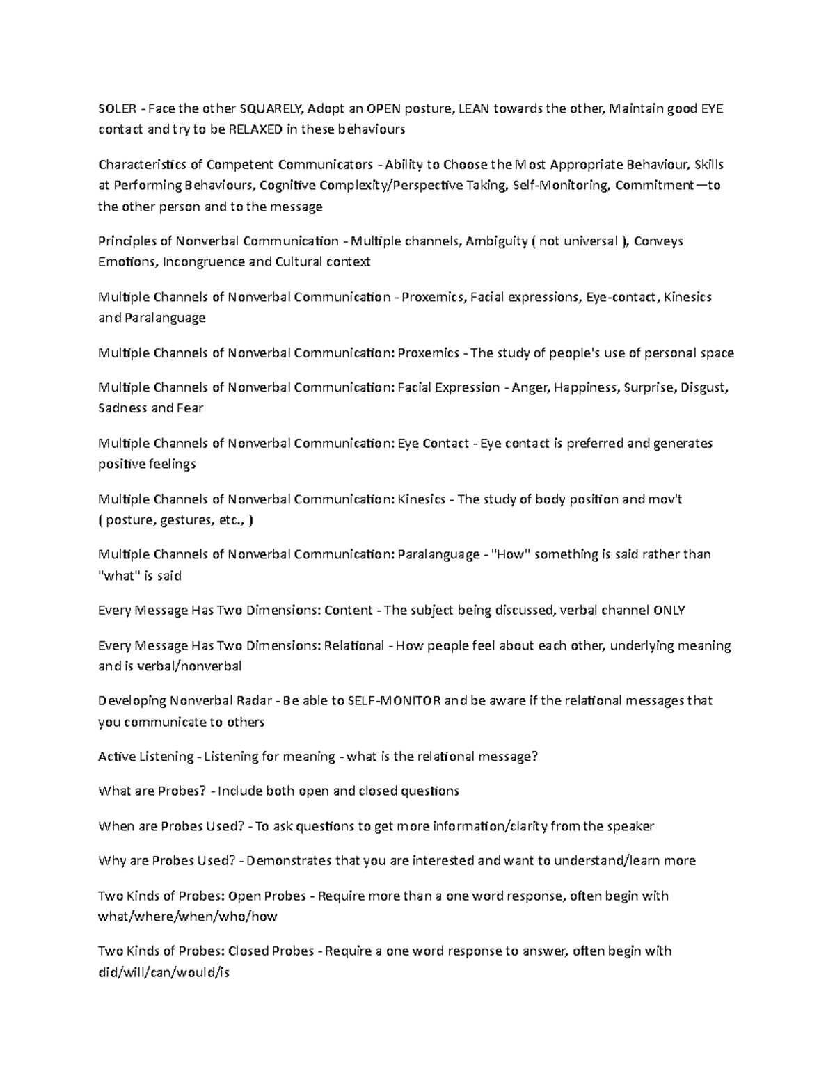 BHSC 1245 Final Exam Study Guide - SOLER - Face the other SQUARELY ...