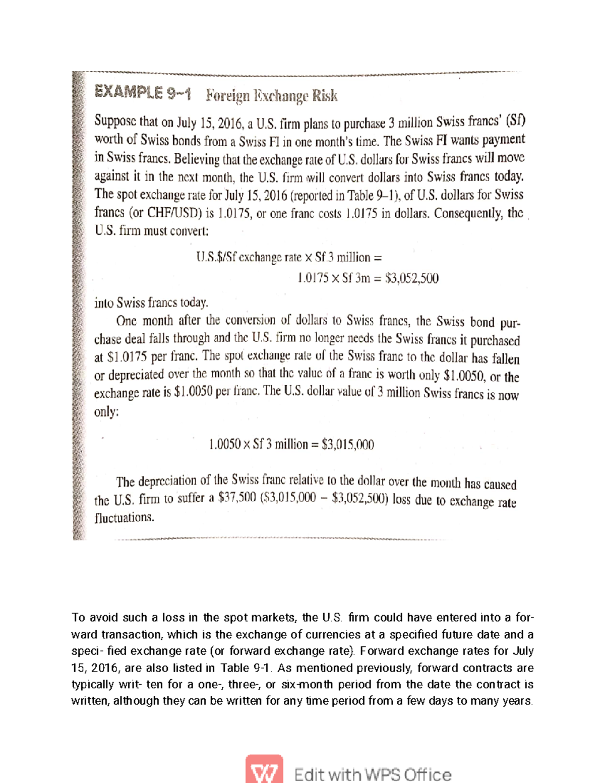 Example 9-1 Foreign Exchange Risk - To avoid such a loss in the spot ...