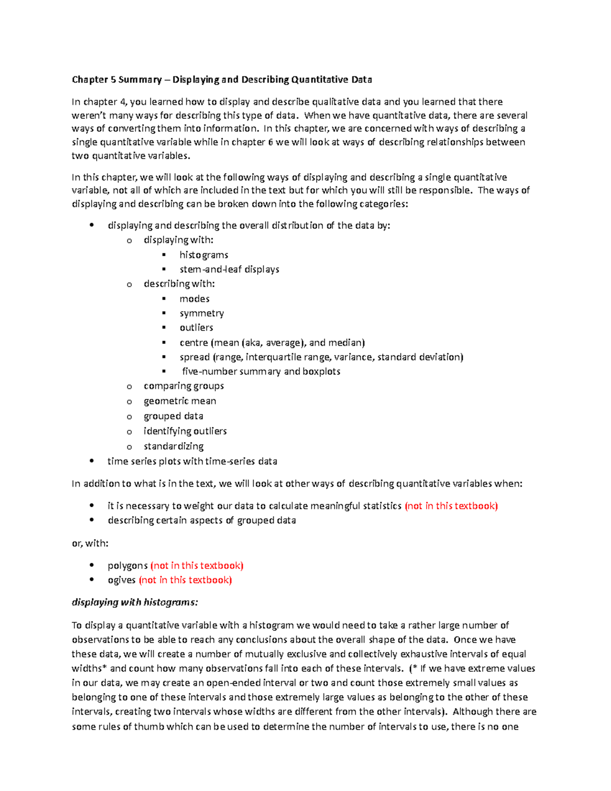 1000Ch5Summary Oct - Chapter 5 Summary – Displaying and Describing ...