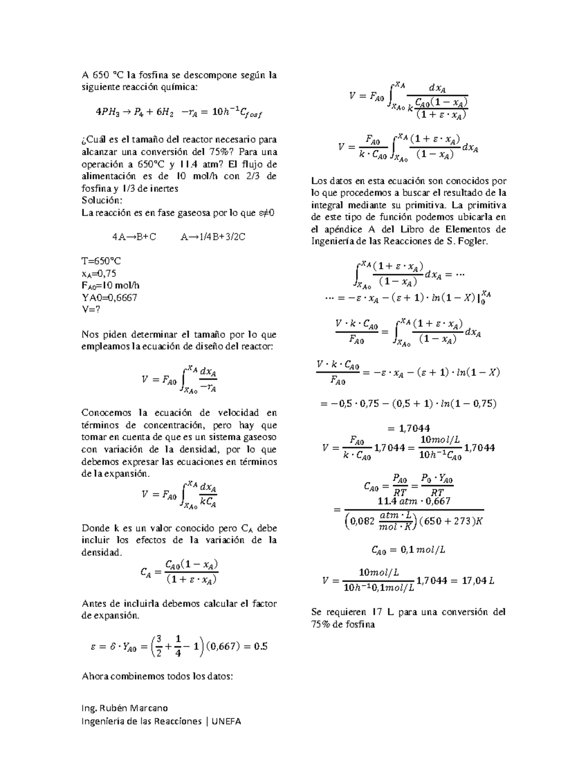TF-3341 Ejemplo Reactor de Flujo Pistón - Ing. Rubén Marcano Ingeniería ...