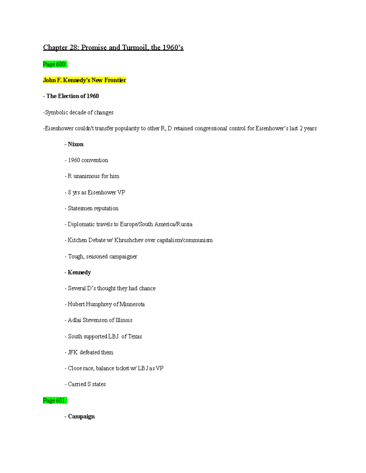 Chapter 28 Promise and Turmoil, the 1960’s - Chapter 28: Promise and ...