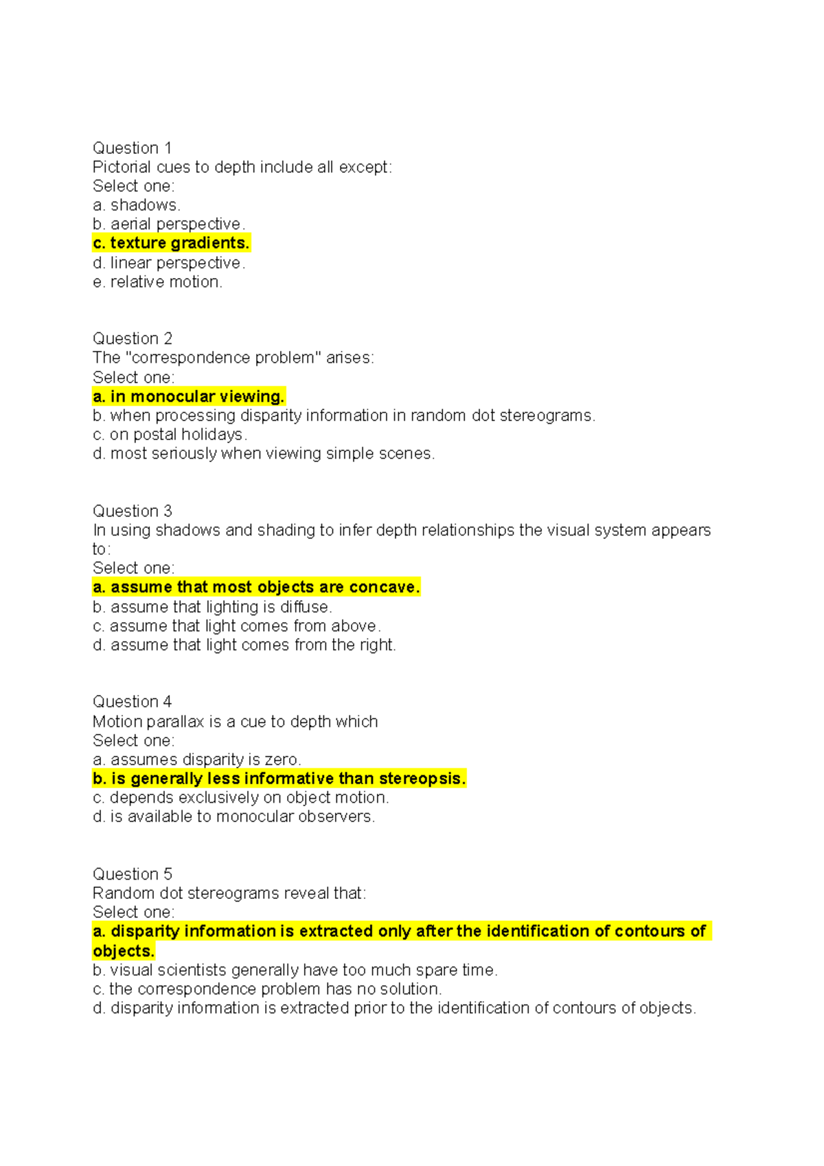 Perception PSYU2247 Assessed Online Quiz Depth Perception 100% correct answers - Question 1 ...