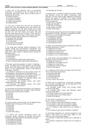 Multiple Choice Questions ON Basic Accounting - M ULTIPLE CHOICE ...