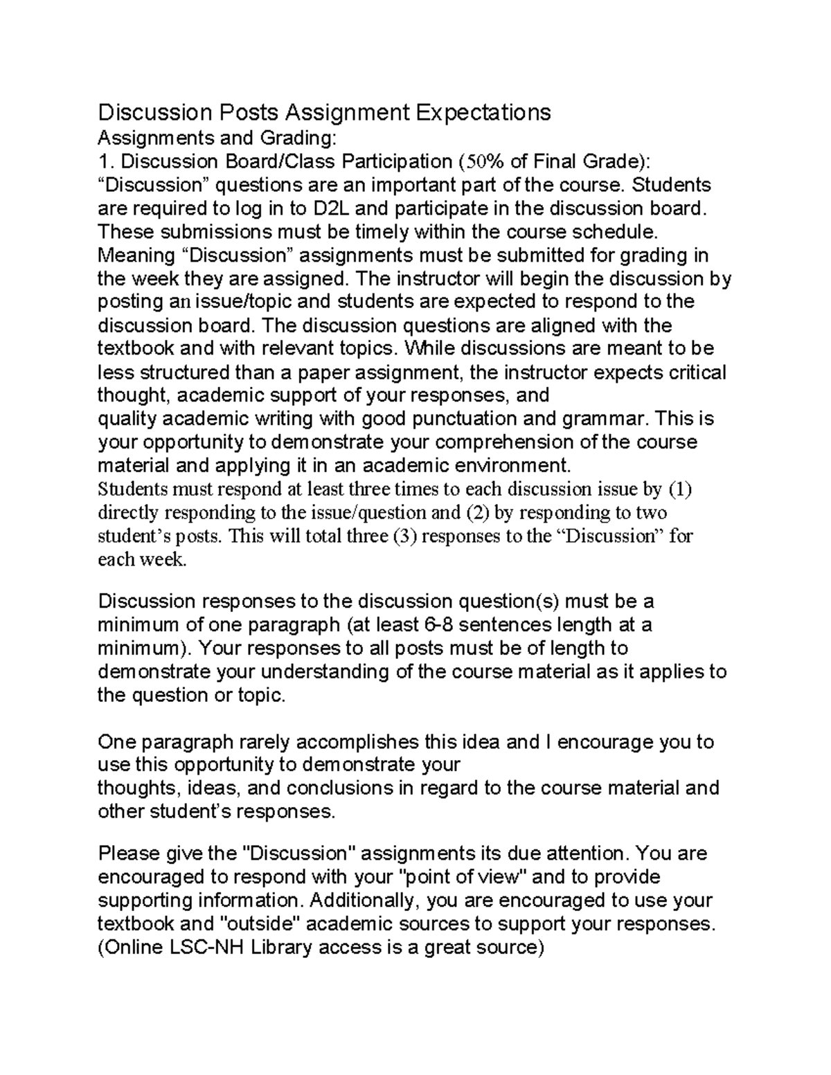 Discussion rubric - Excellent - Discussion Posts Assignment ...