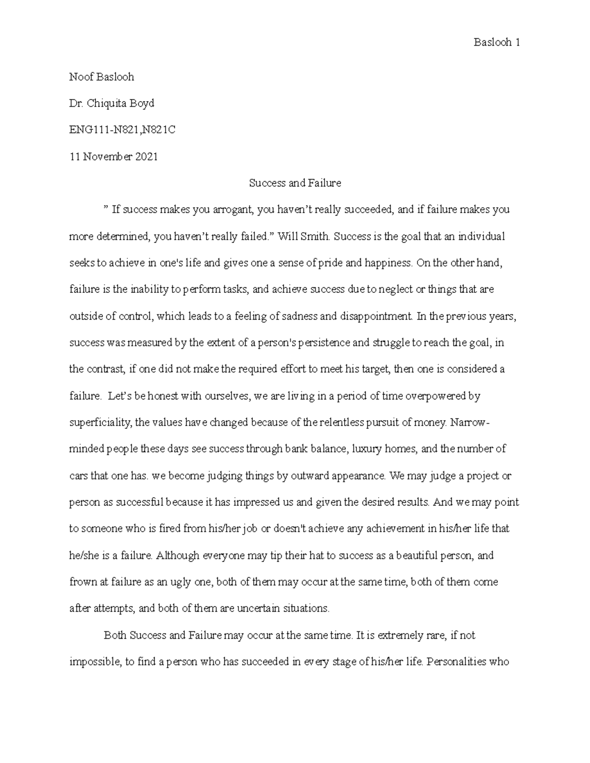 Success and Failure definition essay example - ENGL1302 - Harvard - Studocu