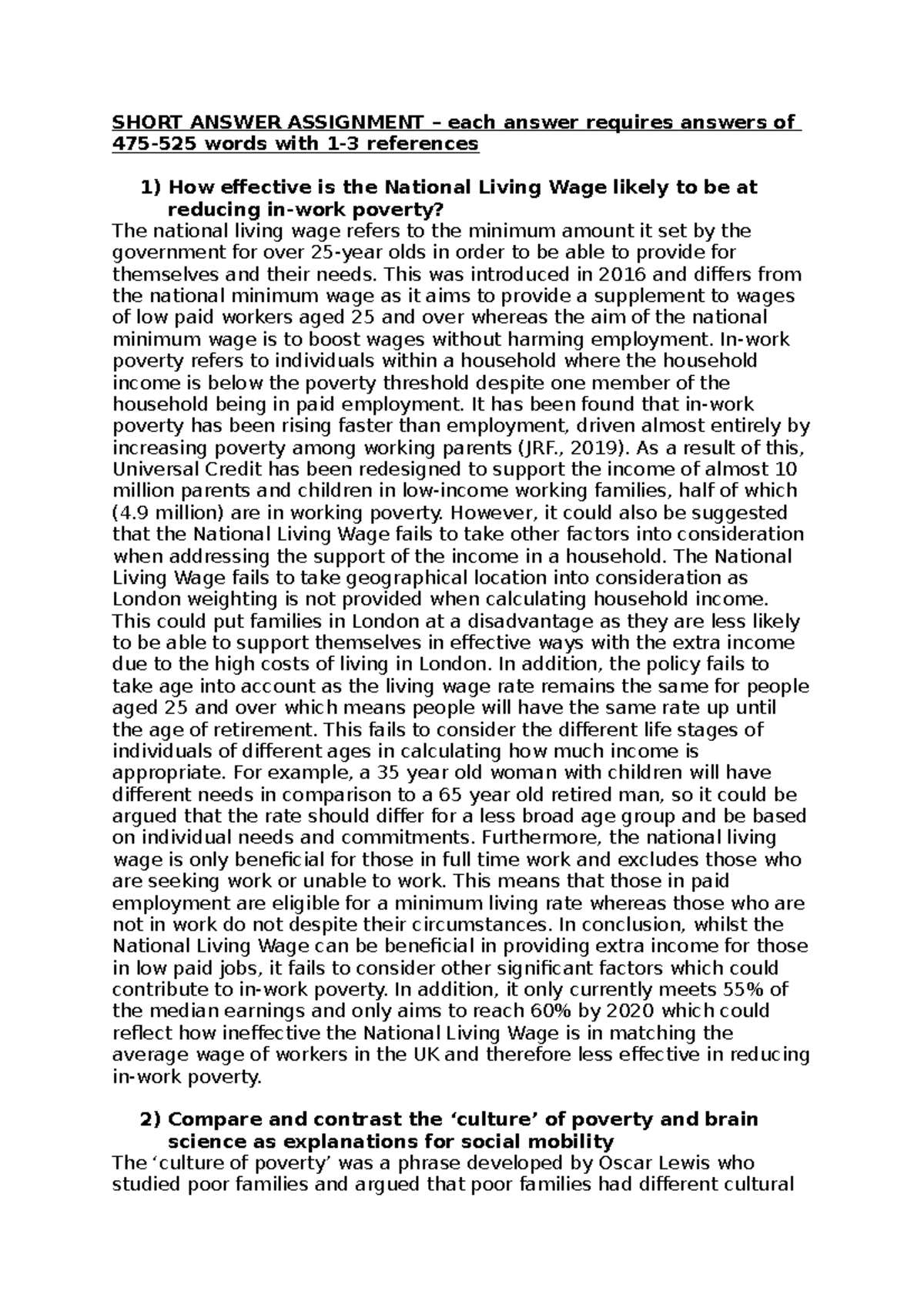 Short Answer Assignment 1 - SHORT ANSWER ASSIGNMENT – each answer ...