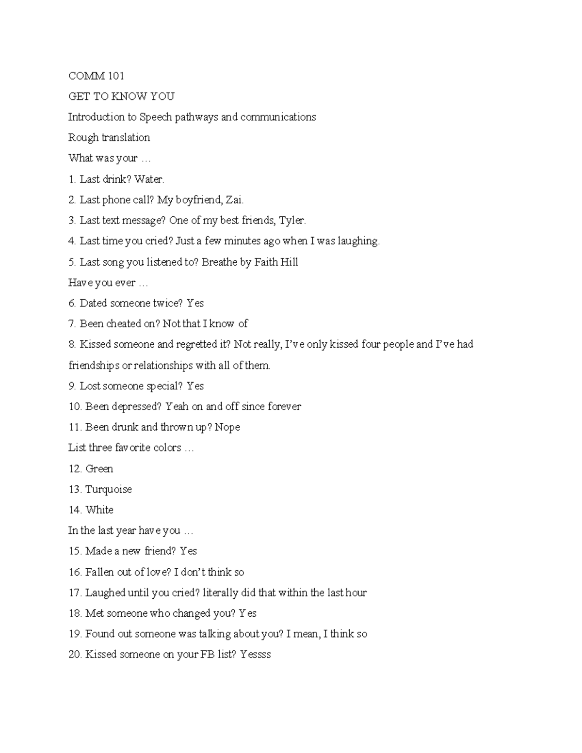 COMM 101 - In preparation for skit and interpretation. - COMM 101 GET ...