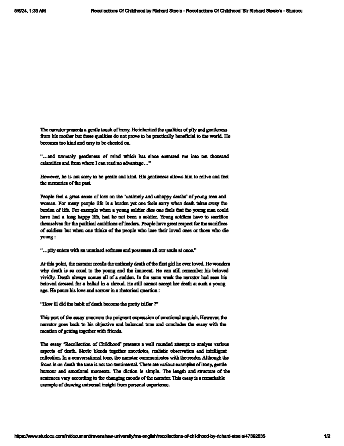 Recollections on childhood pdf - Asian Literatures In English - Studocu