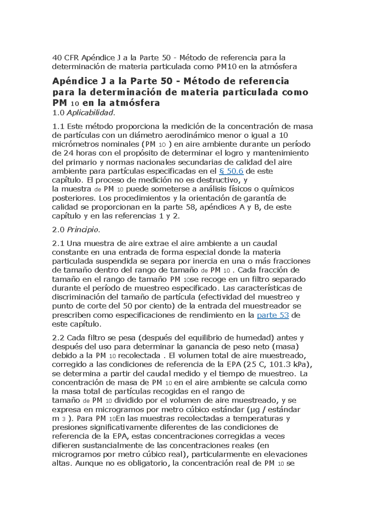 Appendix J to Part 50 Title 40 - PM 10 - Español - 40 CFR Apéndice J a ...