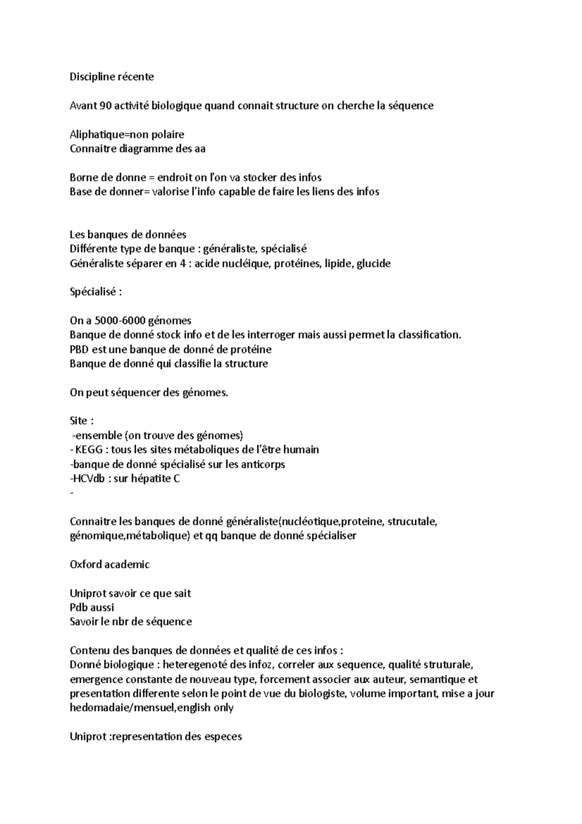 IBIS note du premier cours - Initiation à la bio-informatique ...
