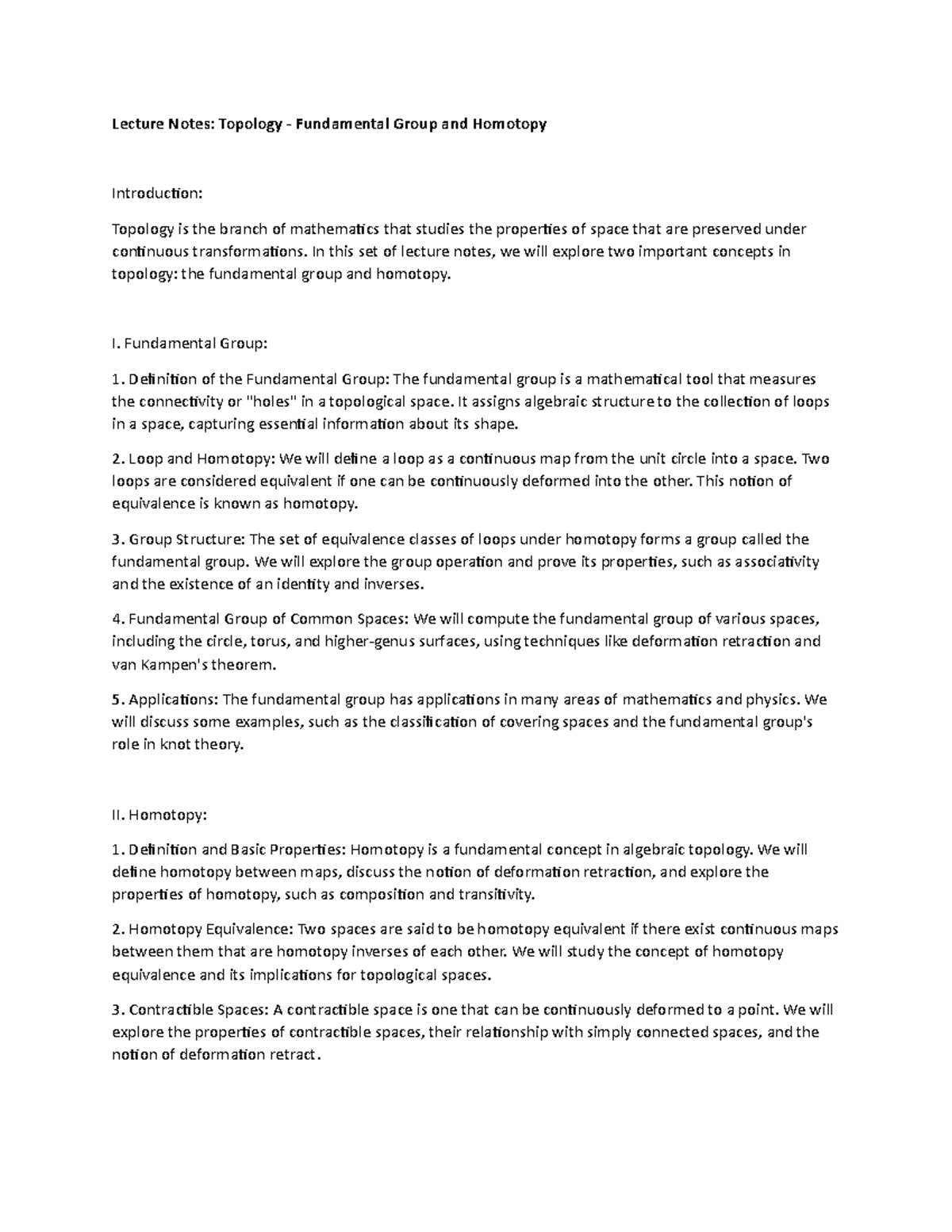 Lecture Notes: Topology - Fundamental Group and Homotopy - Lecture ...