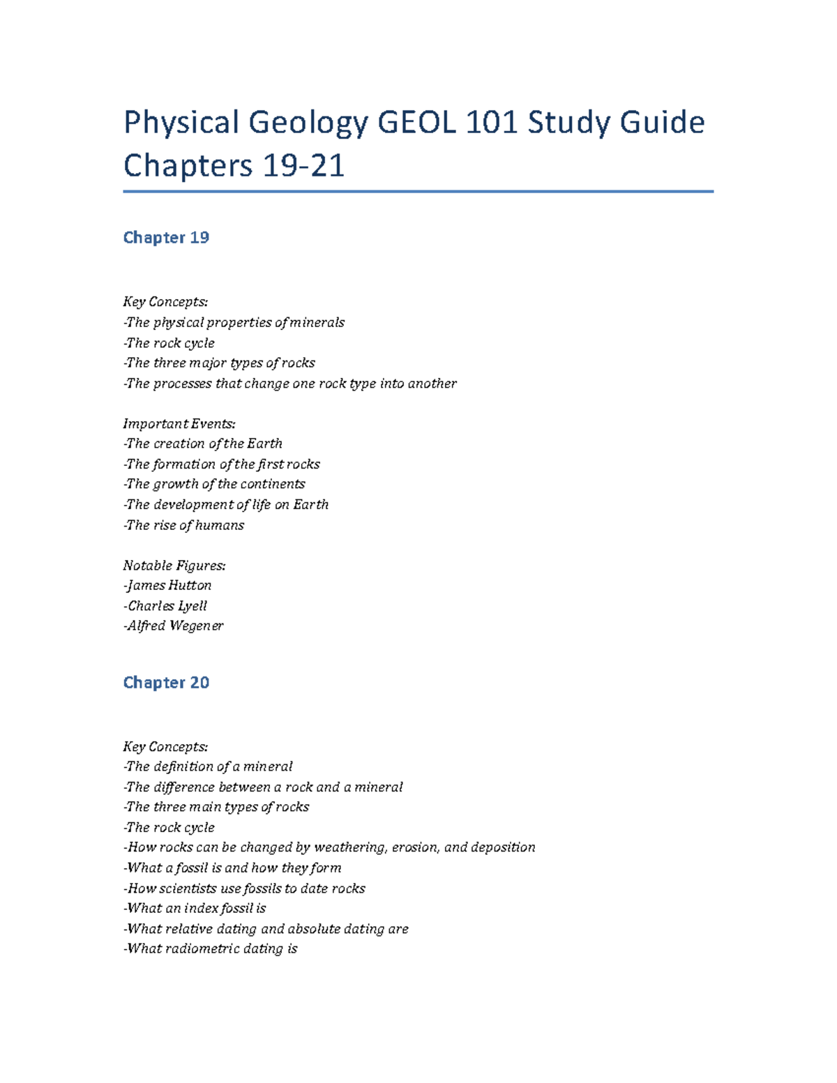 Physical Geology GEOL 101 Study Guide Chapters 19-21 - Physical Geology ...