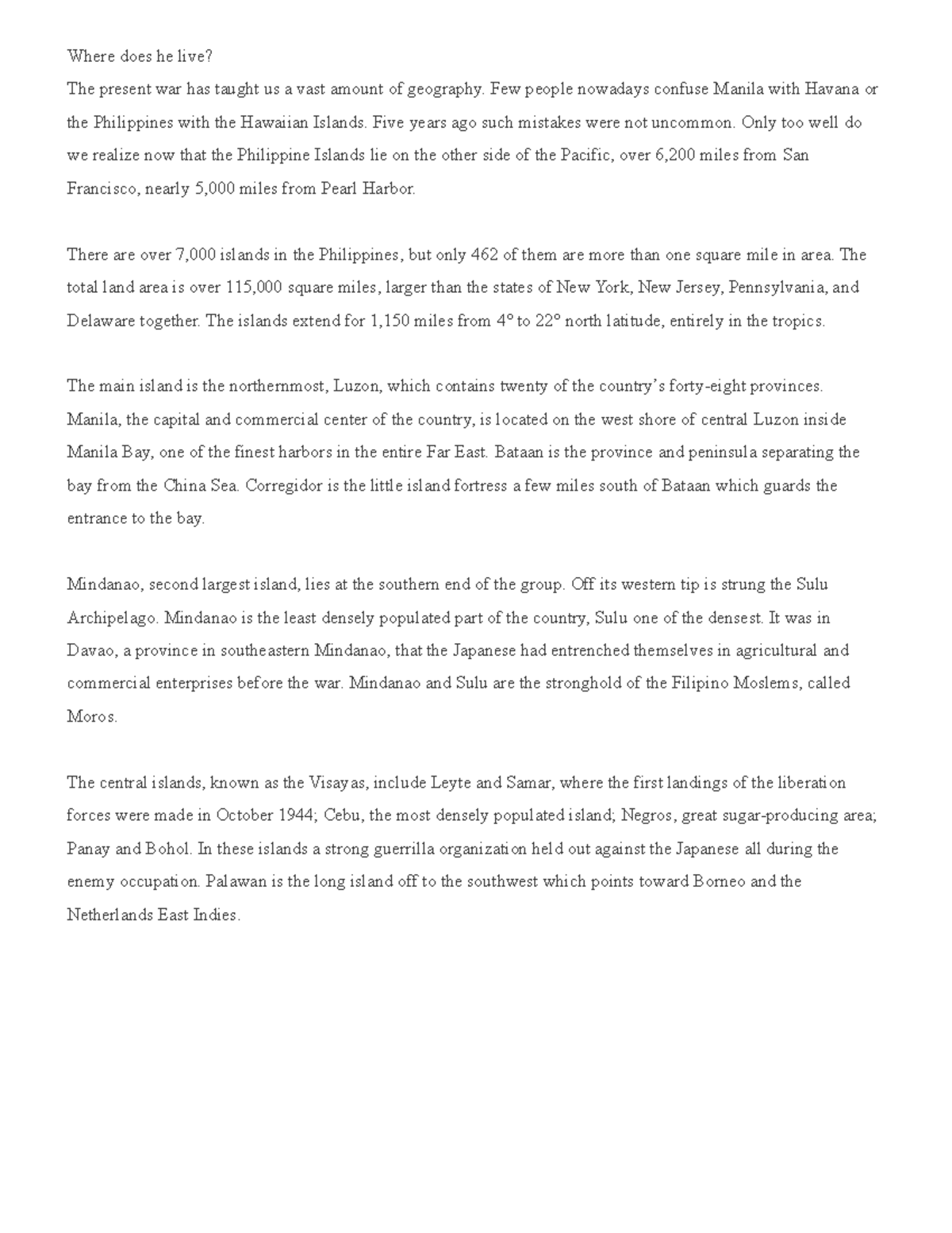 Where does he live - History and lecture - Where does he live? The ...