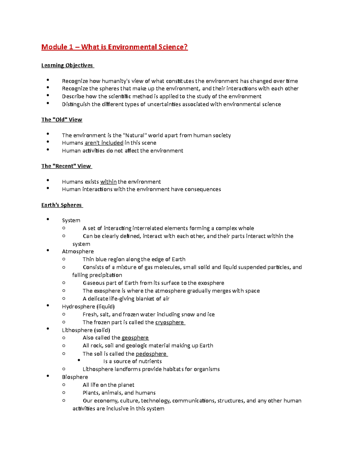 Module 1 - Module 1 – What is Environmental Science? Learning ...