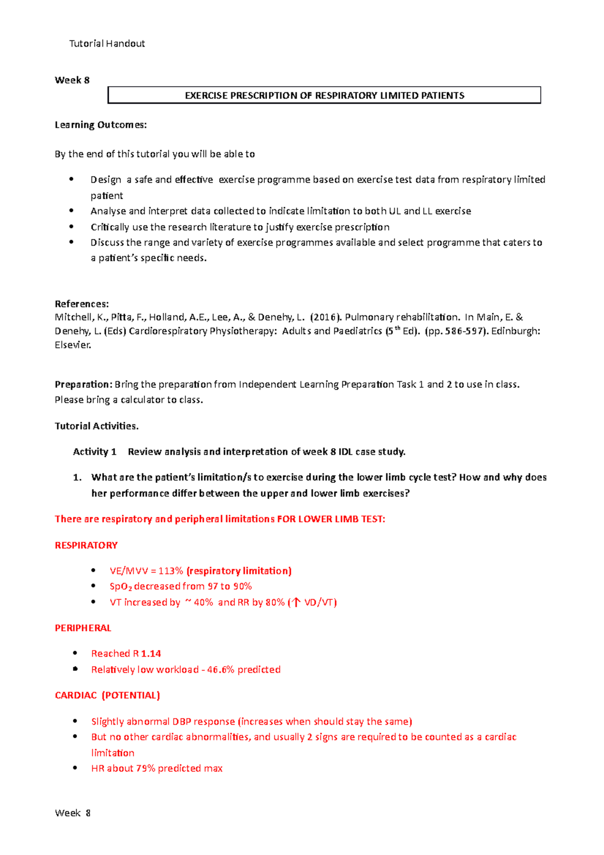 Answers Week 8 tutorial handout Resp Ex Prescript - Week 8 EXERCISE ...