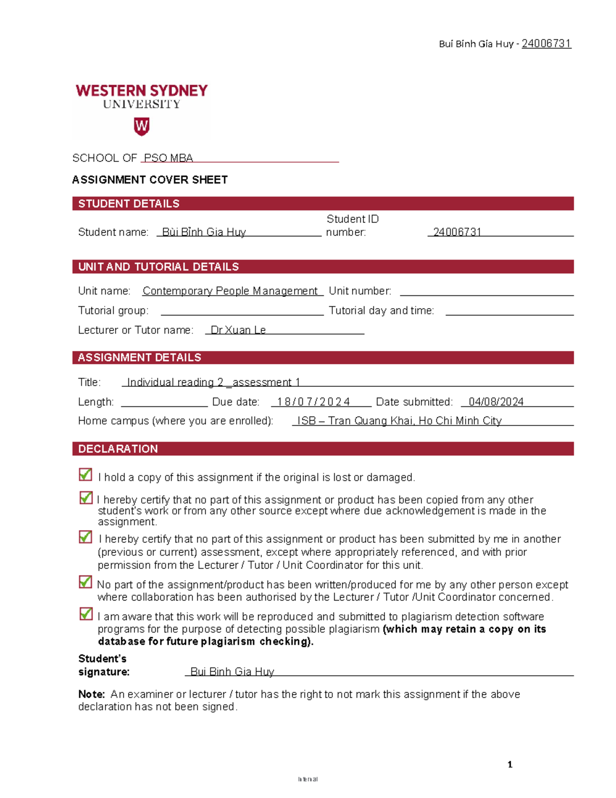 Buibinhgiahuy 24006731 individual reading 2 - 1 SCHOOL OF PSO MBA ...