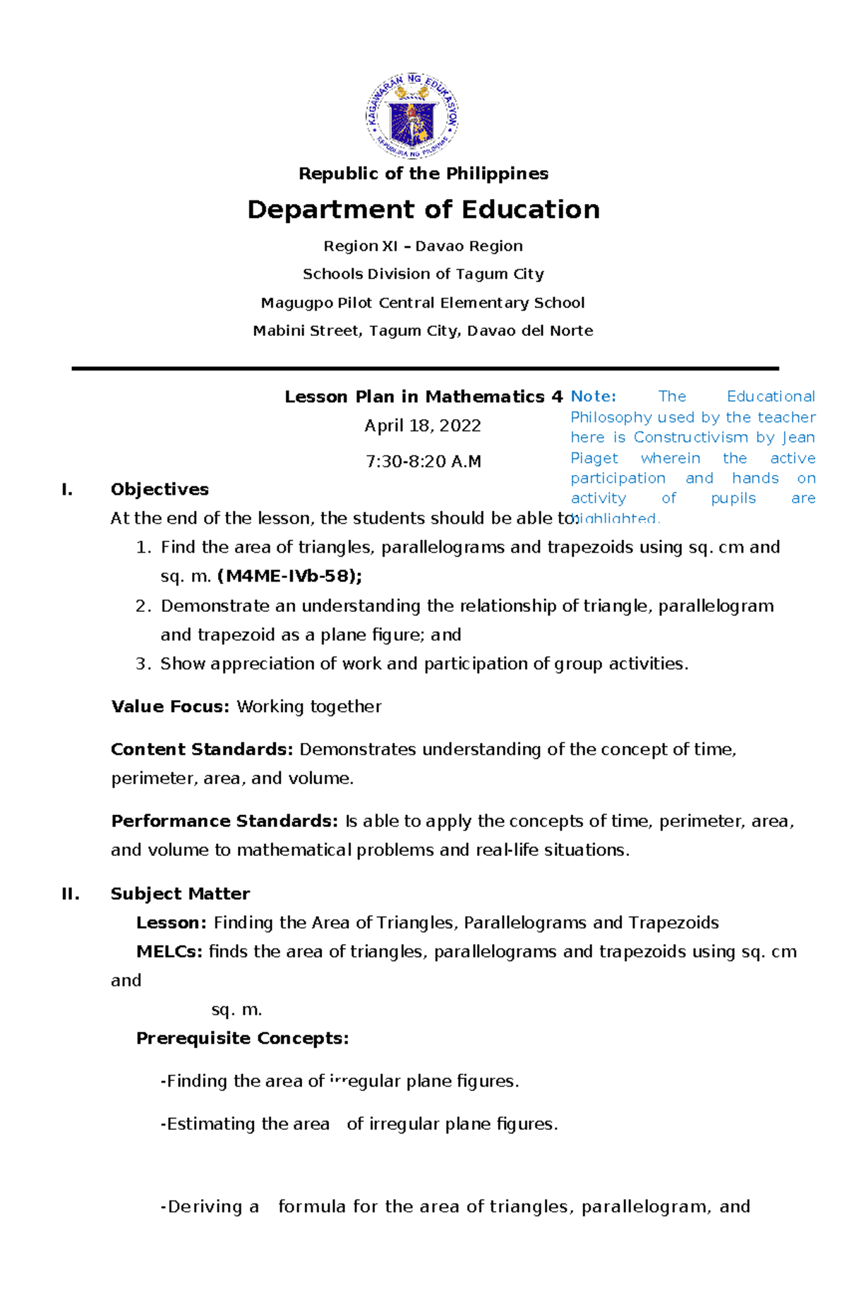 COT-2-MATH-4-Q4-WEEK-1- Lesson-PLAN - Republic of the Philippines ...