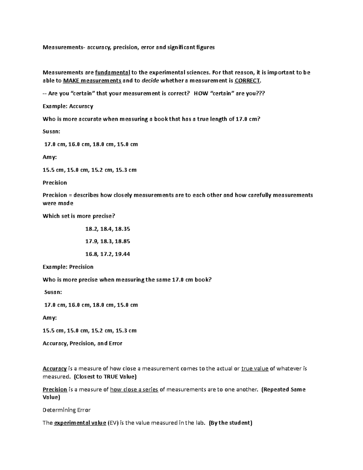 Measurements - For that reason, it is important to be able to MAKE ...
