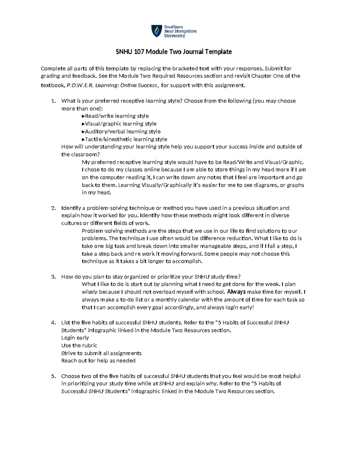 SNHU 107 Module Two Journal Template - SNHU 107 Module Two Journal Template Complete all parts ...